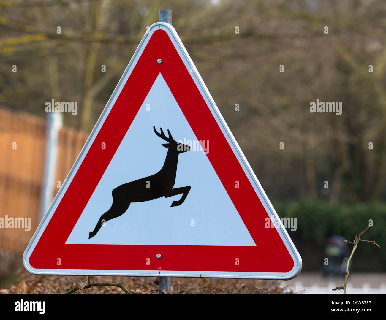 Beware of deer signs, Be careful of animals Stock Photo - Alamy