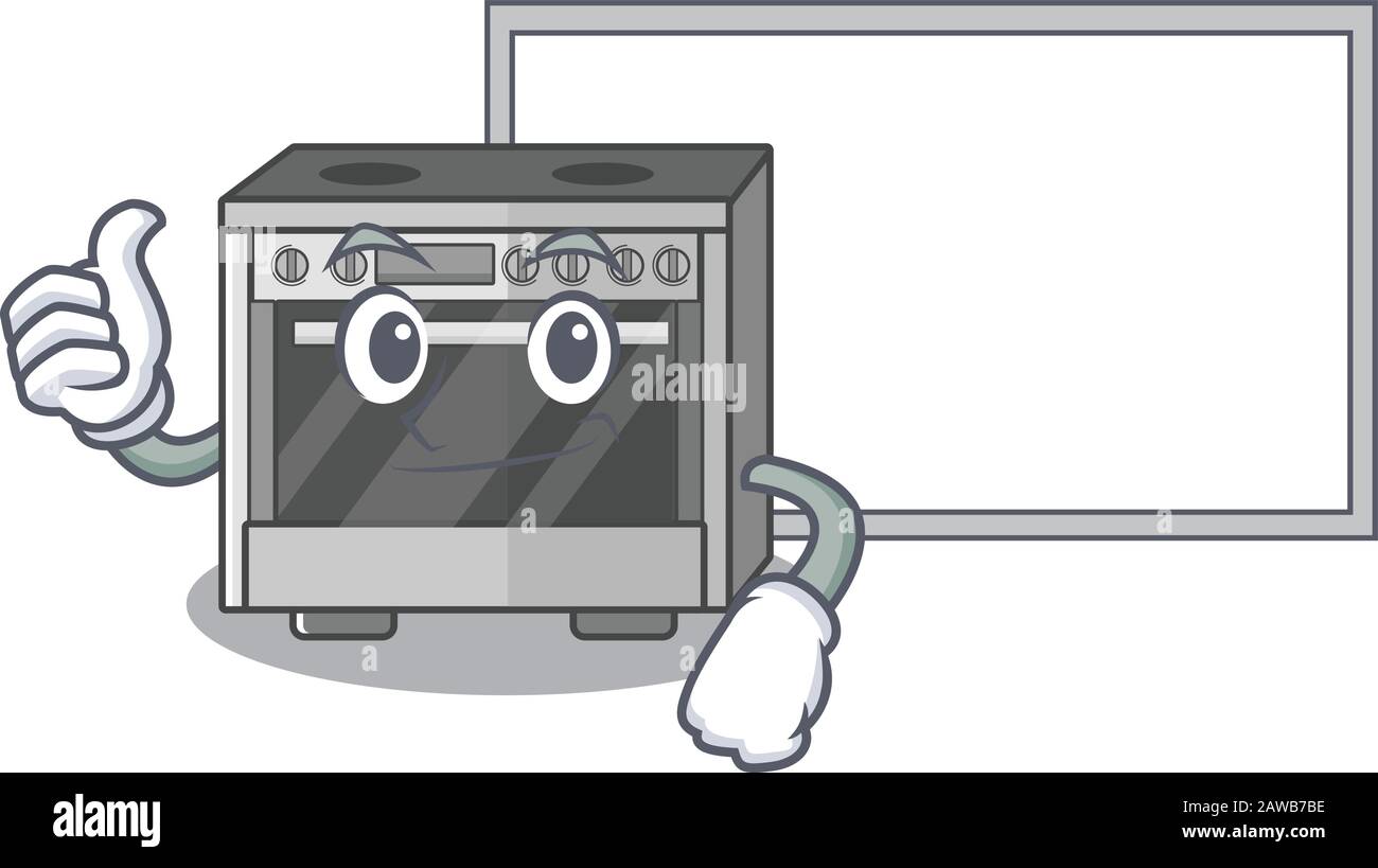 Thumbs up of kitchen stove cartoon design having a board Stock Vector ...