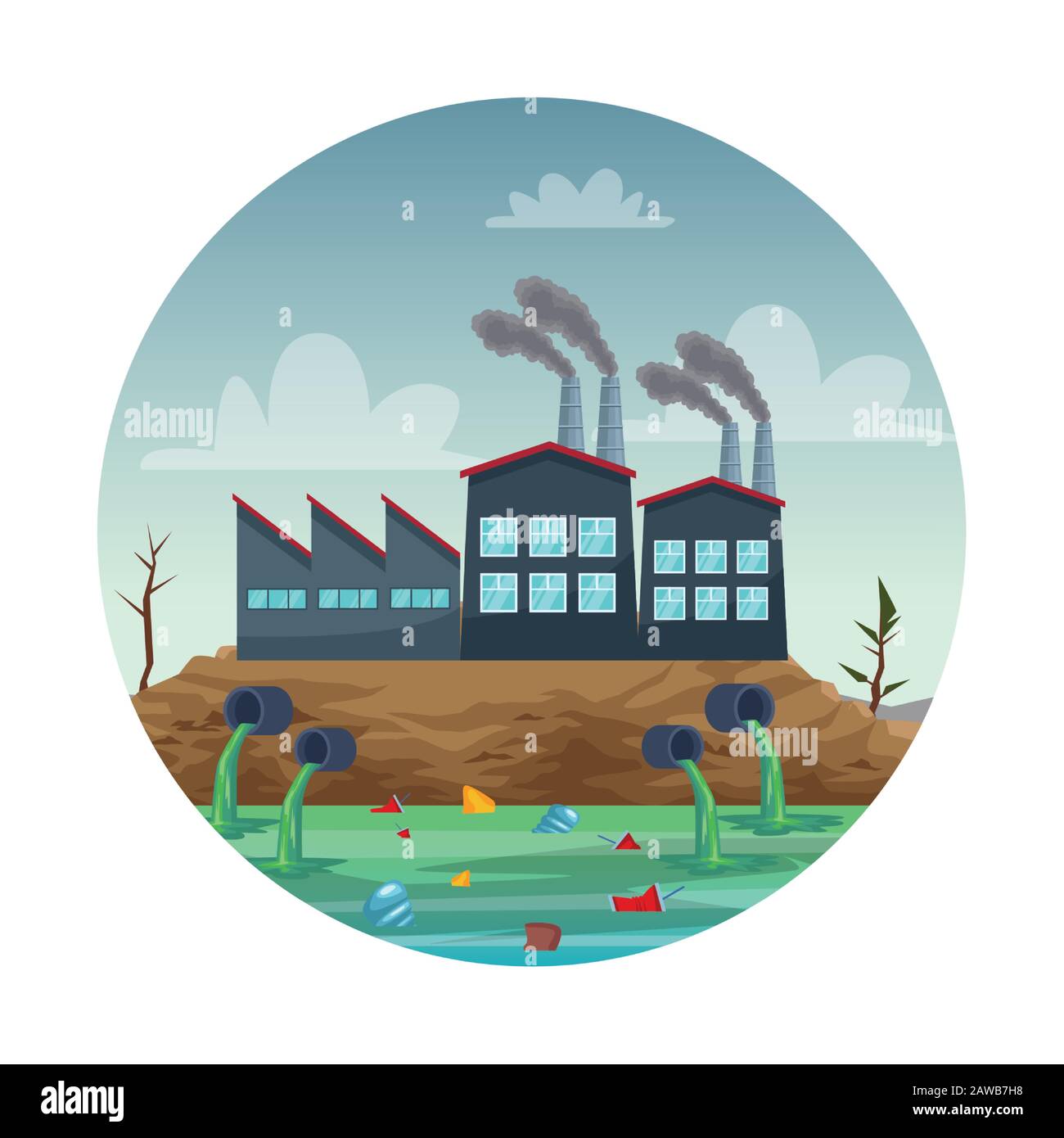 Scene factory water pollution illustration hi-res stock photography and ...