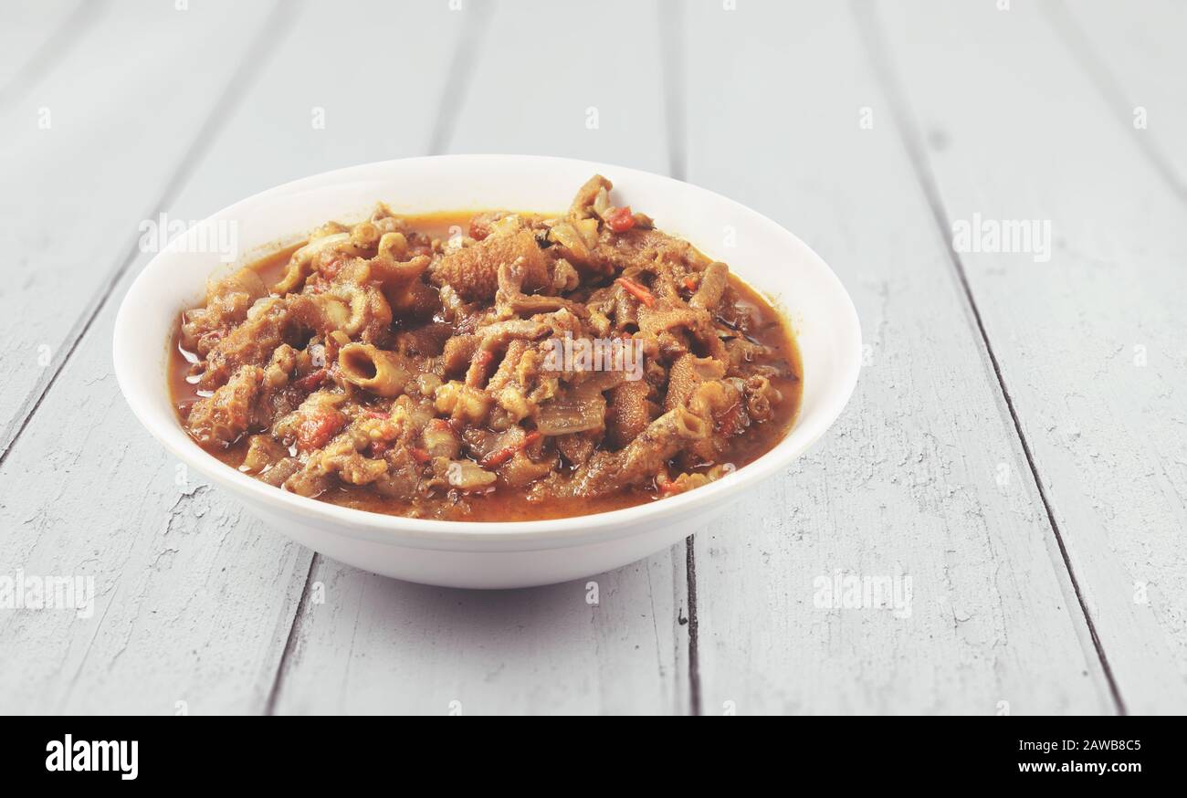 Indian traditional food goat intestine gravy Stock Photo - Alamy