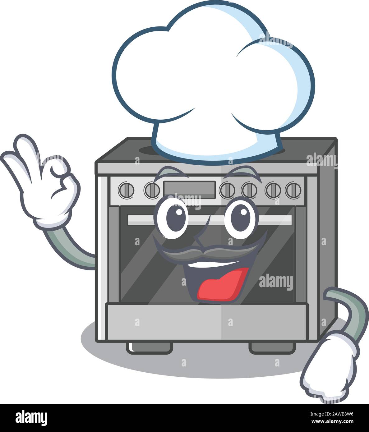 Kitchen stove cartoon character working as a chef and wearing white hat ...