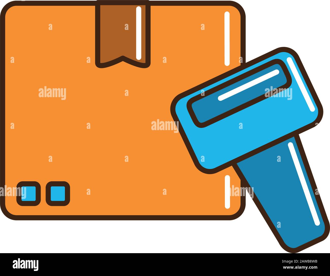 cardboard box scanner cargo delivery vector illustration line and fill ...