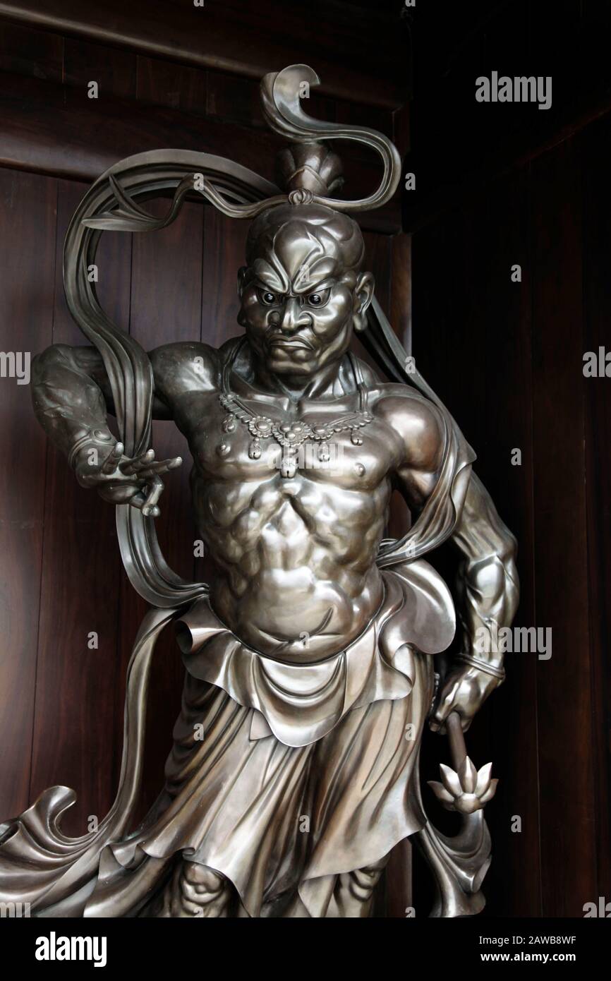 Historical Chinese Statue Guard God at a temple in Hong Kong Stock ...