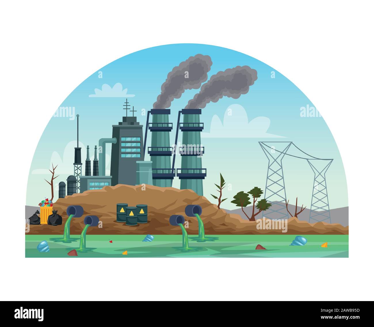 factory industry polluting teh water scene Stock Vector Image & Art - Alamy