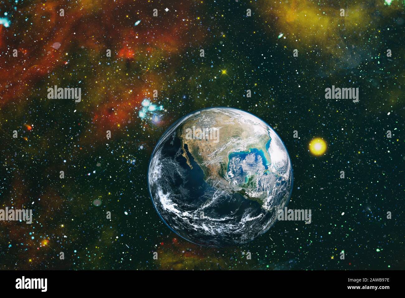 Beautiful Earth . Panoramic view of the Earth, sun, star and galaxy. Sunrise over planet Earth ...