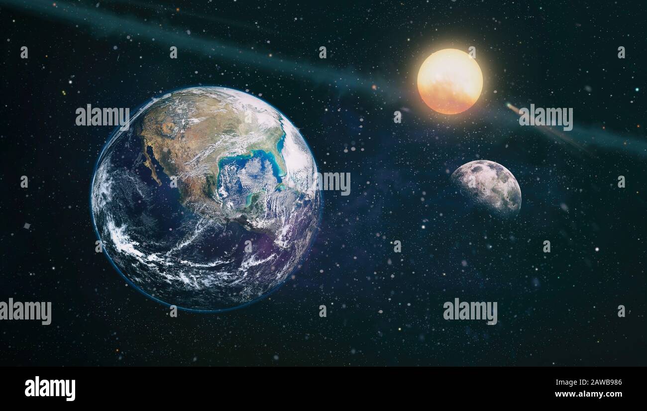 Beautiful Earth . Panoramic view of the Earth, sun, star and galaxy ...