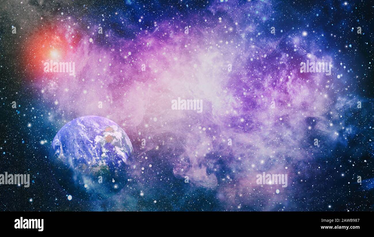 Beautiful Earth . Panoramic view of the Earth, sun, star and galaxy. Sunrise over planet Earth ...