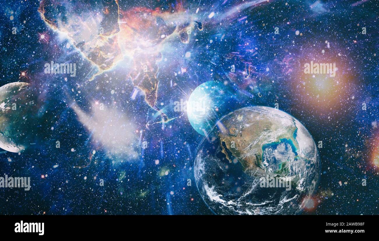 Beautiful Earth . Panoramic view of the Earth, sun, star and galaxy. Sunrise over planet Earth ...