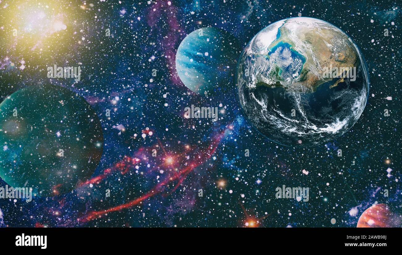 Beautiful Earth . Panoramic view of the Earth, sun, star and galaxy ...