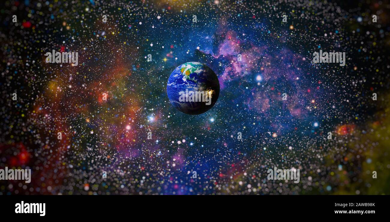 Beautiful Earth . Panoramic view of the Earth, sun, star and galaxy. Sunrise over planet Earth ...