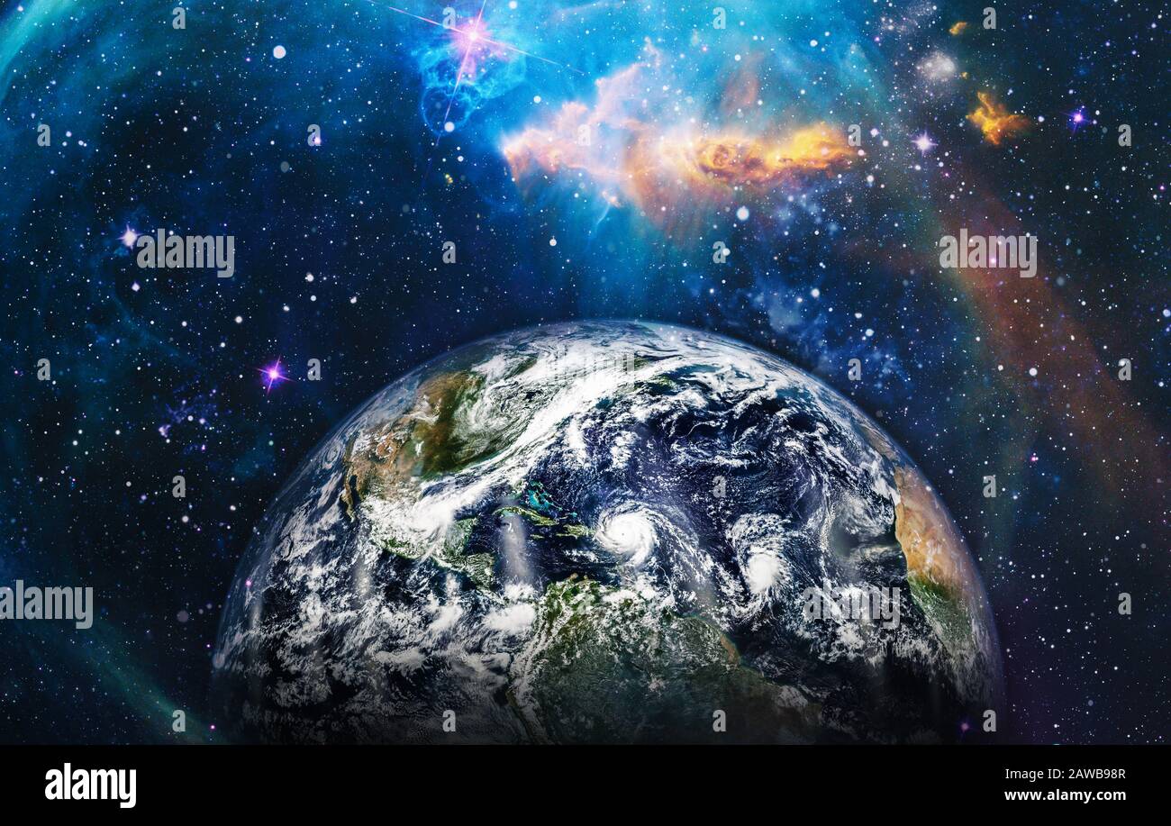 Beautiful Earth . Panoramic view of the Earth, sun, star and galaxy ...