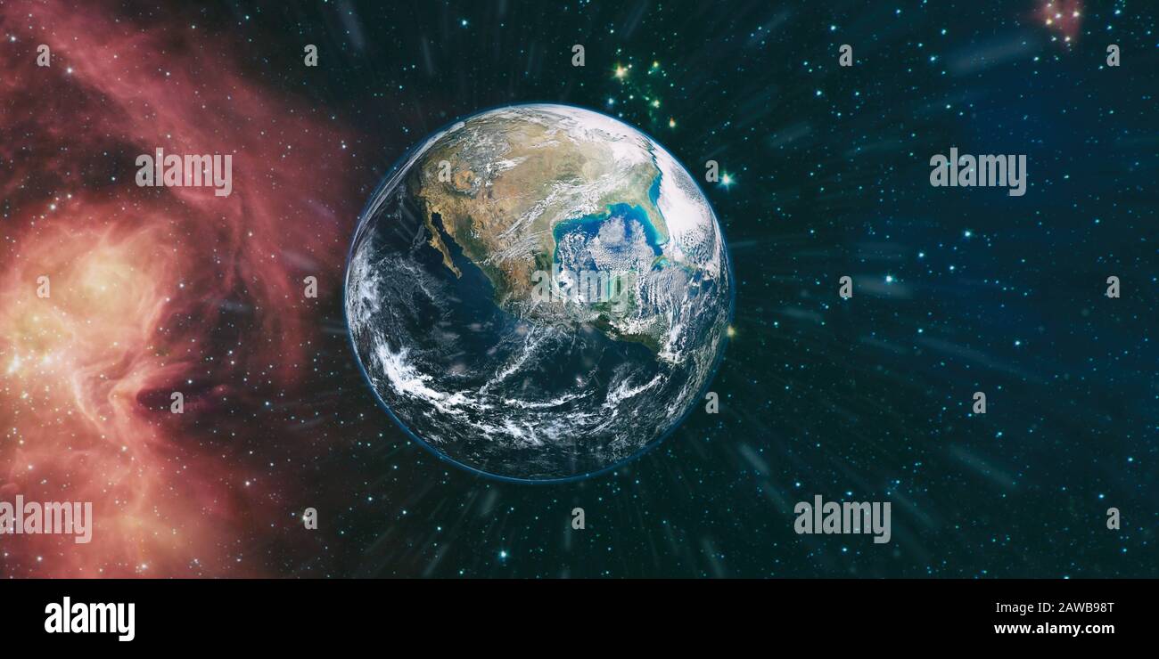 Beautiful Earth . Panoramic view of the Earth, sun, star and galaxy. Sunrise over planet Earth ...