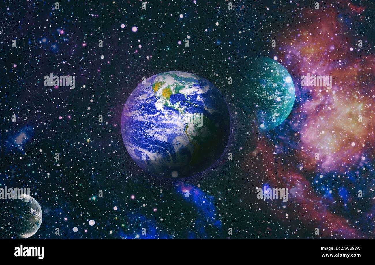 Beautiful Earth . Panoramic view of the Earth, sun, star and galaxy ...