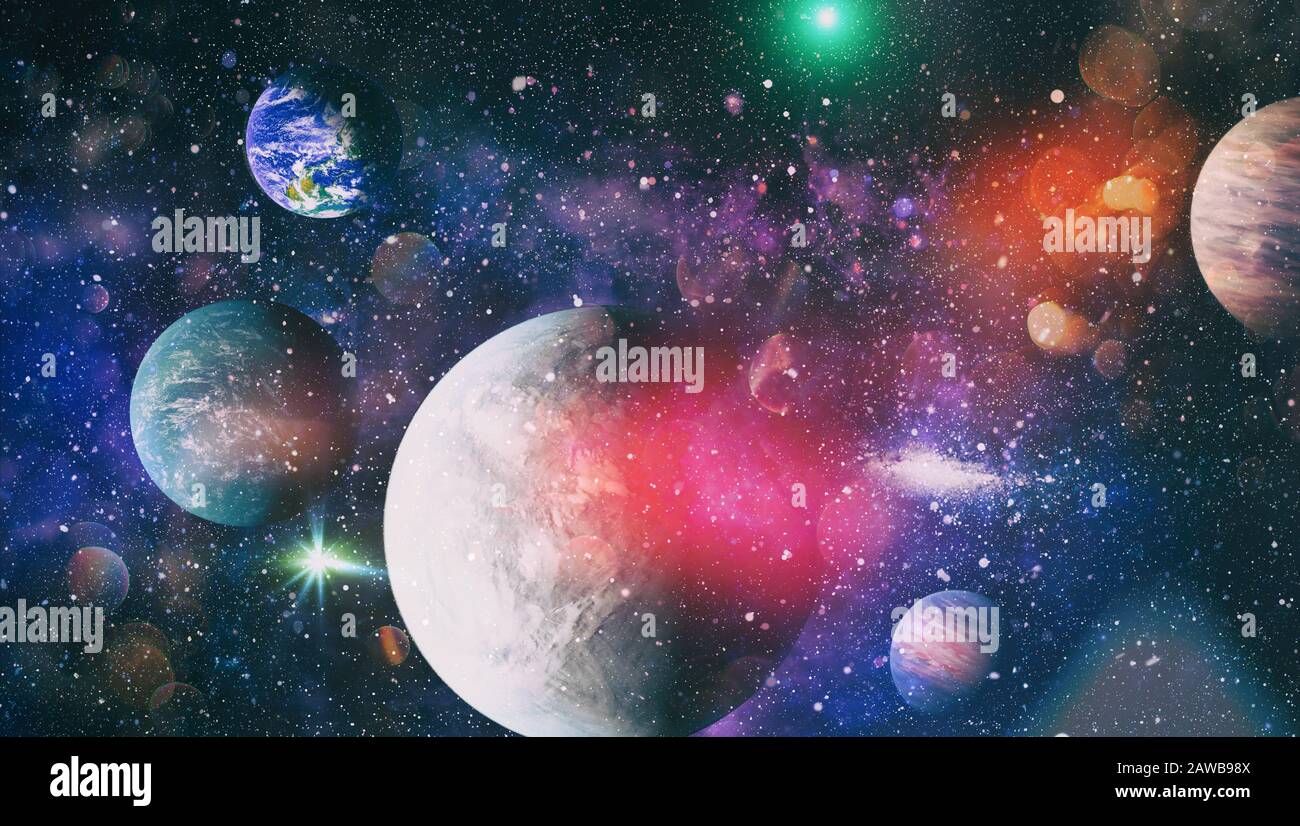 Beautiful Earth . Panoramic view of the Earth, sun, star and galaxy. Sunrise over planet Earth ...