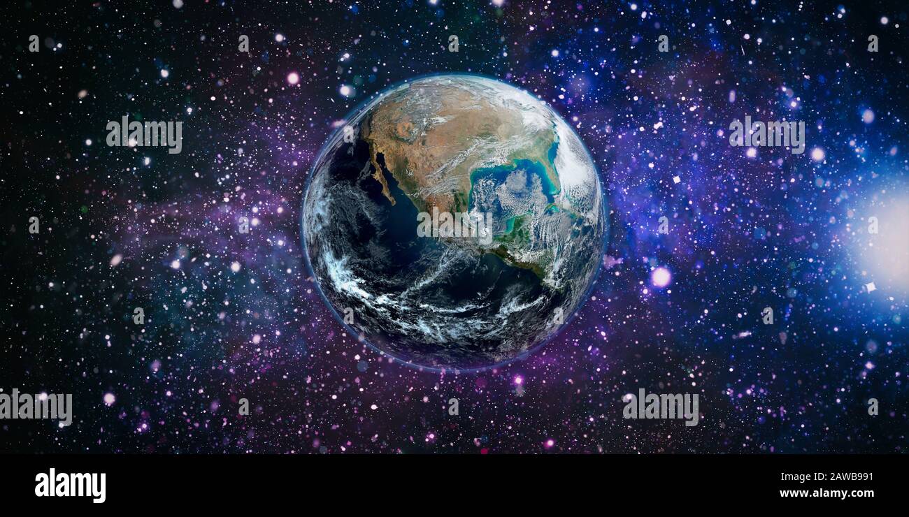 Beautiful Earth . Panoramic view of the Earth, sun, star and galaxy. Sunrise over planet Earth ...