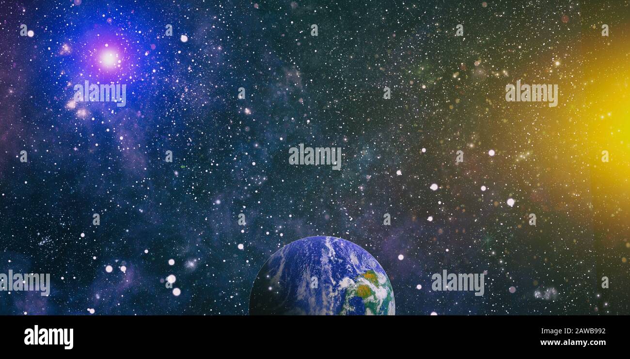 Beautiful Earth . Panoramic view of the Earth, sun, star and galaxy. Sunrise over planet Earth ...