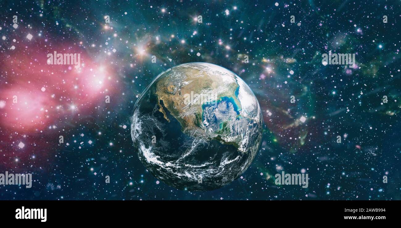 Beautiful Earth . Panoramic view of the Earth, sun, star and galaxy. Sunrise over planet Earth ...