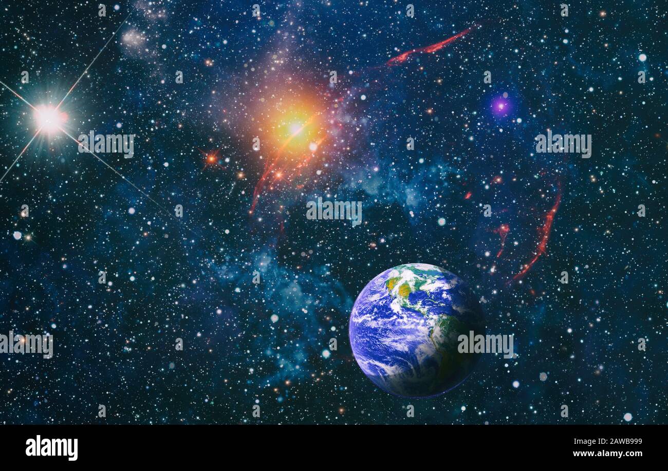 Beautiful Earth . Panoramic view of the Earth, sun, star and galaxy. Sunrise over planet Earth ...