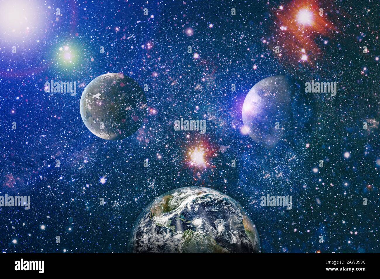Beautiful Earth . Panoramic view of the Earth, sun, star and galaxy ...