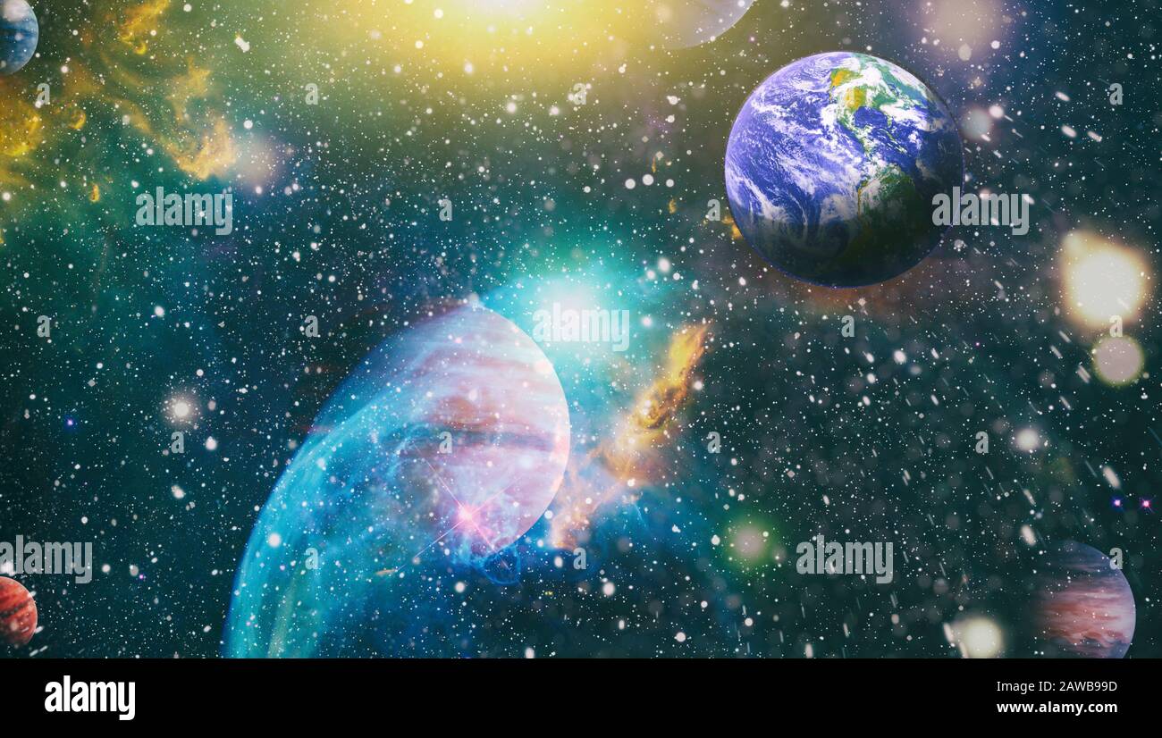 Beautiful Earth . Panoramic view of the Earth, sun, star and galaxy. Sunrise over planet Earth ...