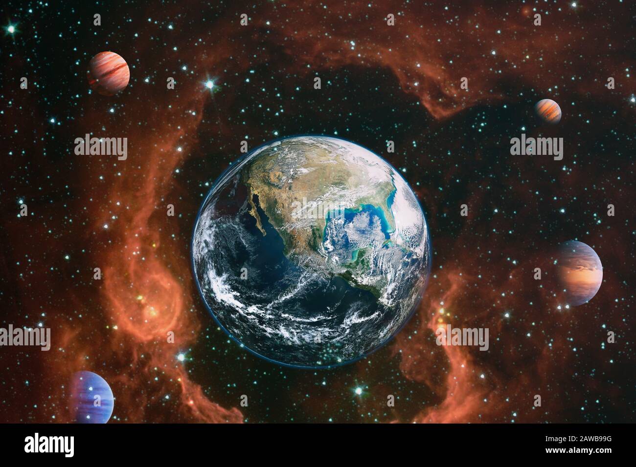 Beautiful Earth . Panoramic view of the Earth, sun, star and galaxy ...