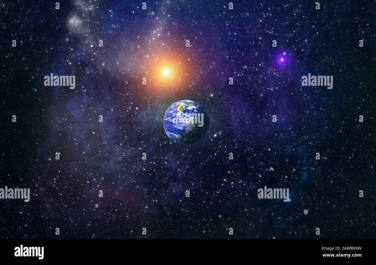 Beautiful Earth . Panoramic view of the Earth, sun, star and galaxy. Sunrise over planet Earth ...