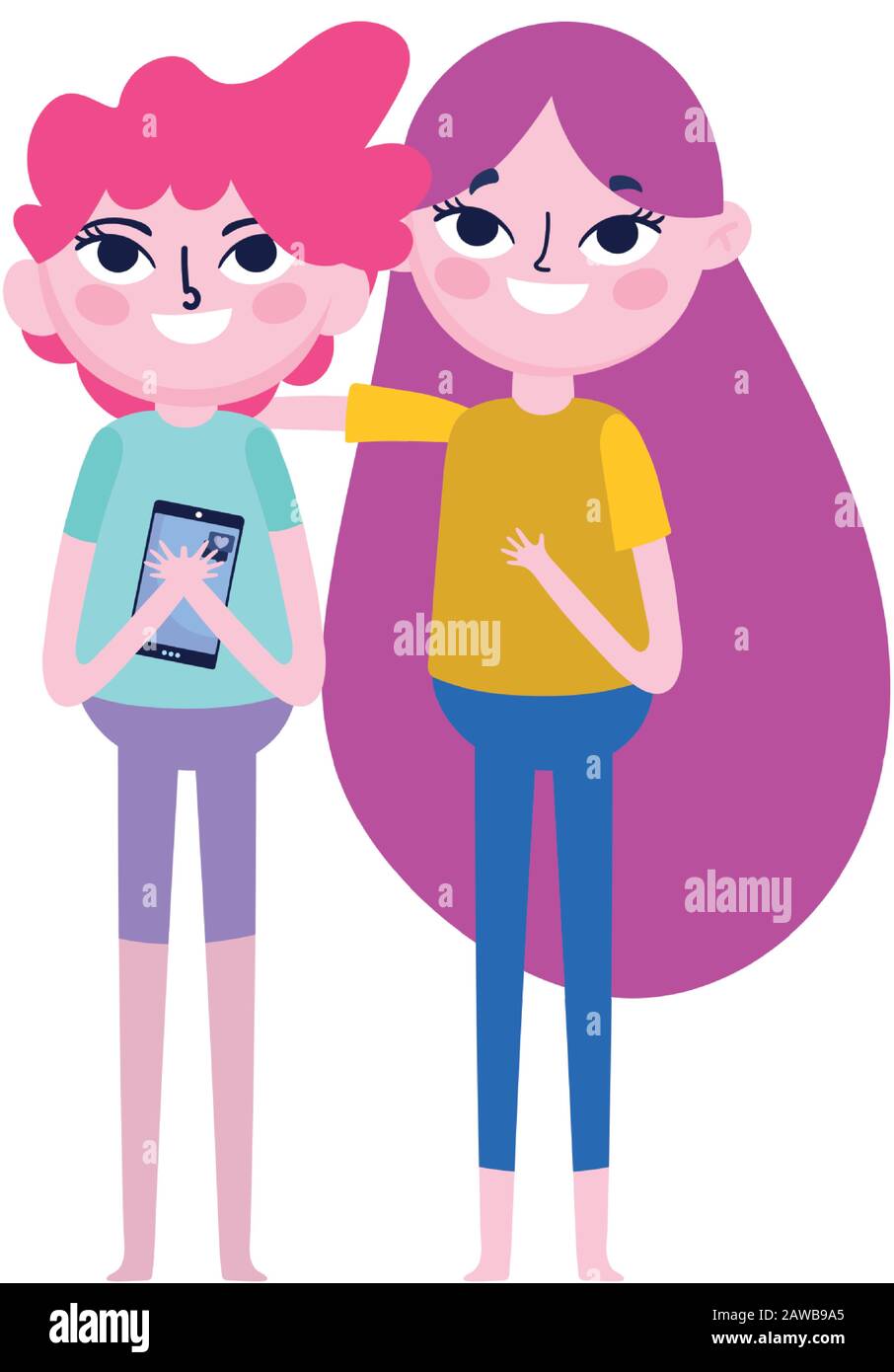 teen boy with smartphone and girl together social media vector ...