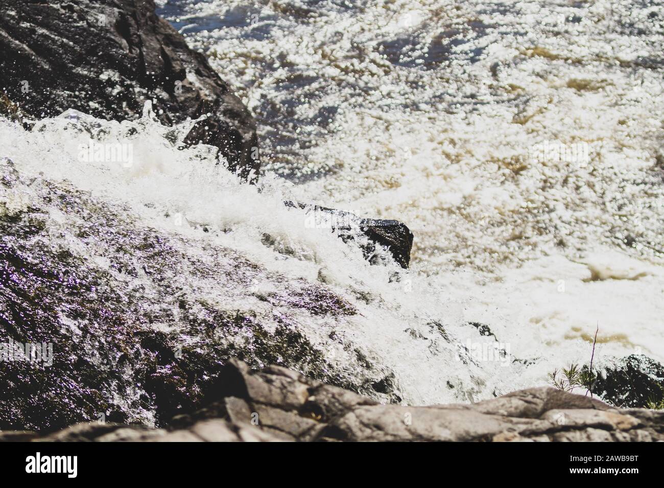 Waterfall nature background. rushing stream water. rocky flowing river ...