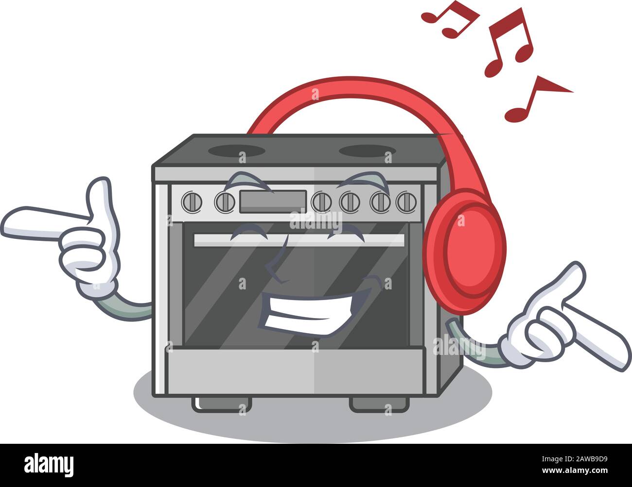 Listening music kitchen stove cartoon character concept Stock Vector ...