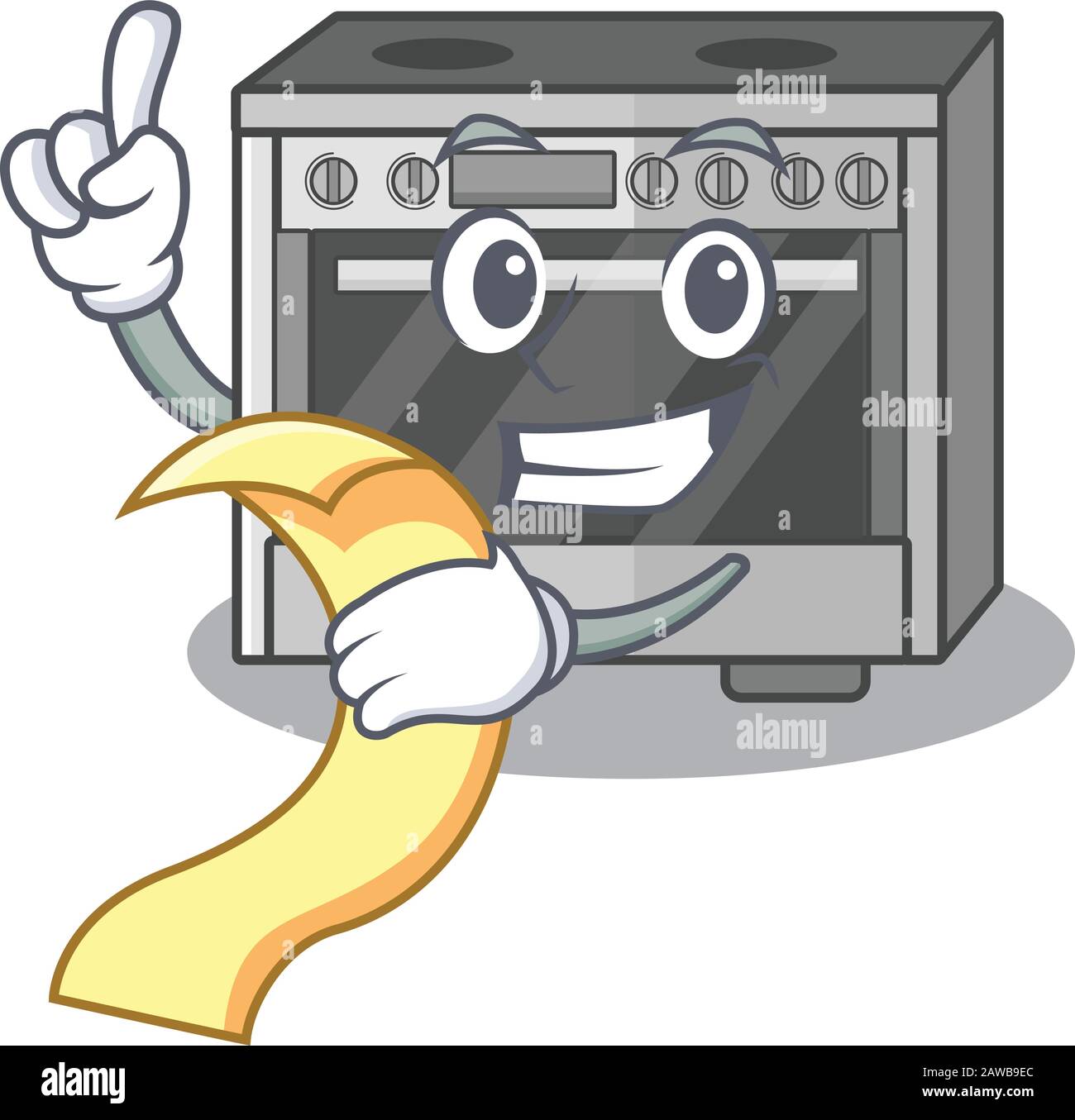 A funny cartoon character of kitchen stove holding a menu Stock Vector ...