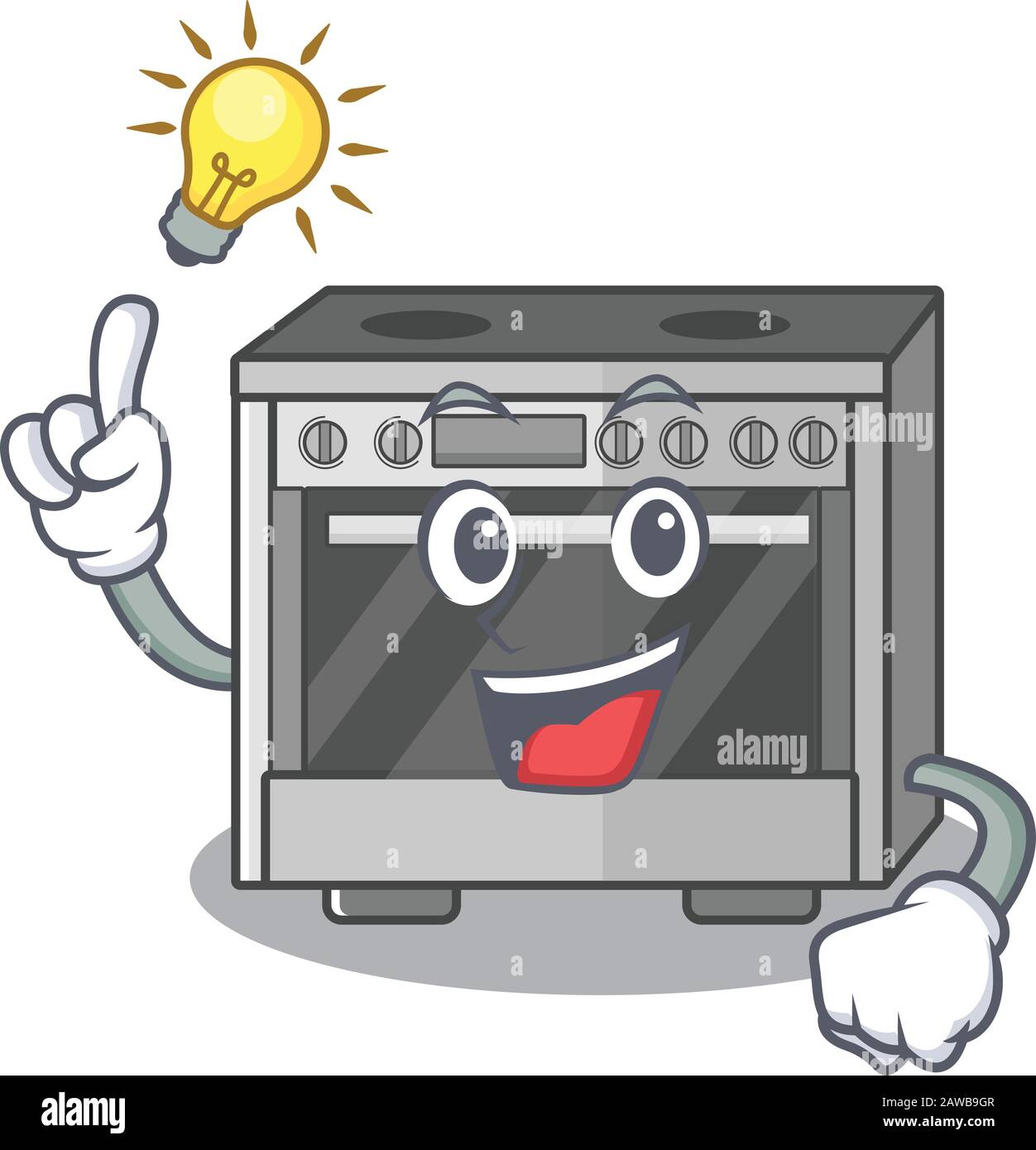 a clever kitchen stove cartoon character style have an idea gesture ...