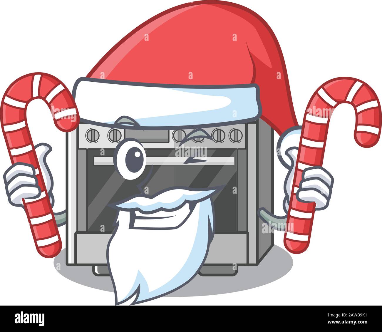 Kitchen stove Cartoon character wearing Santa costume bringing a candy ...