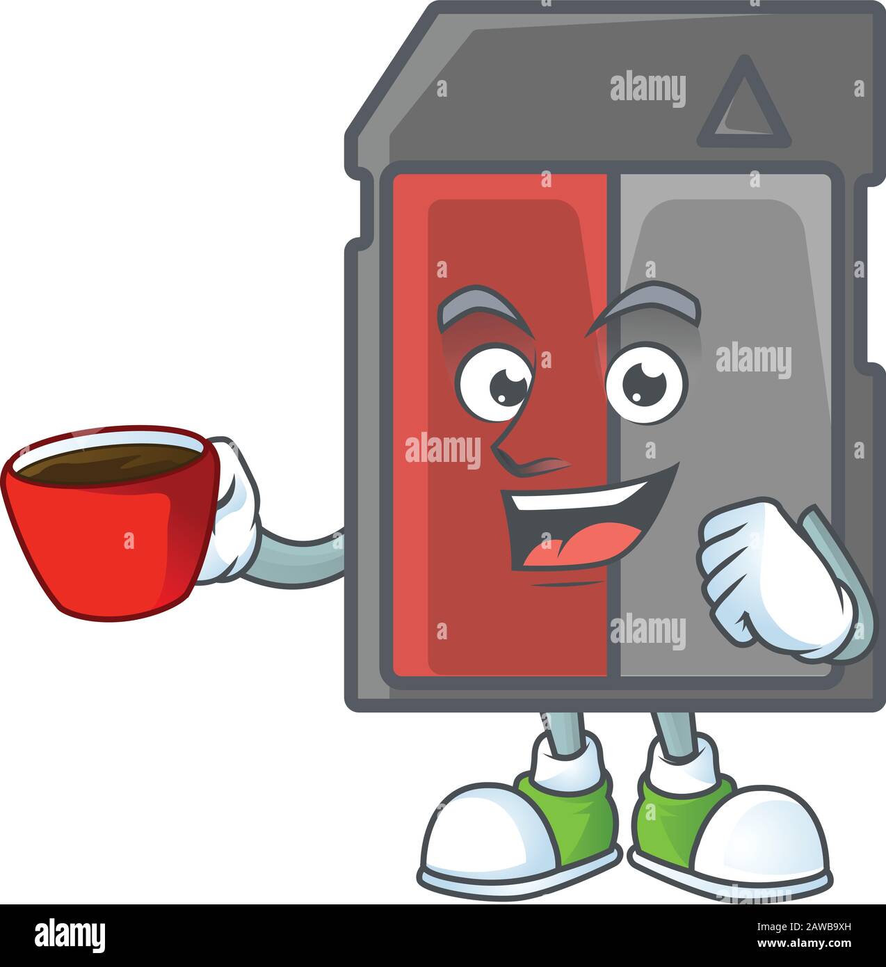 Cool memory card cartoon character with a cup of coffee Stock Vector ...