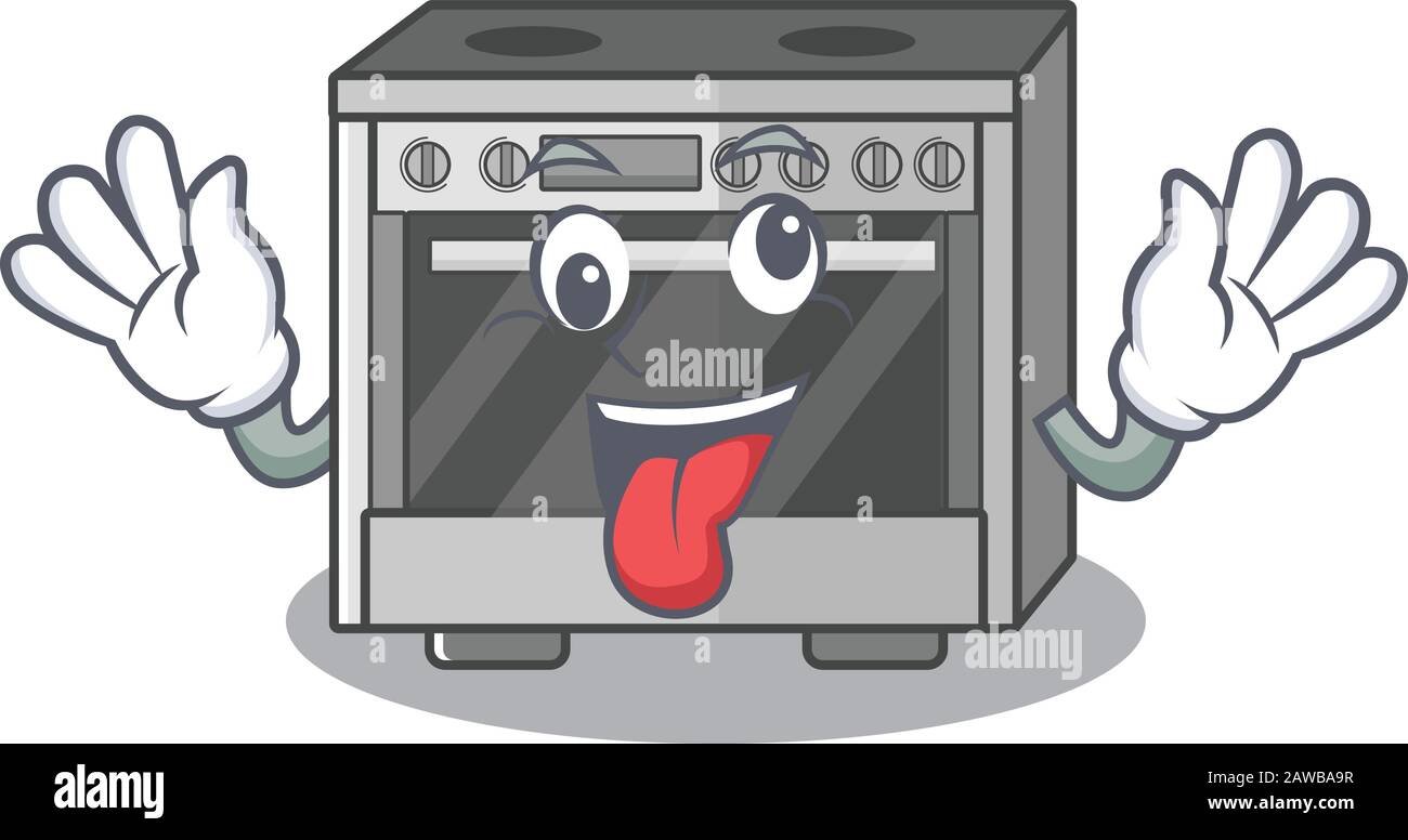 Cute sneaky kitchen stove Cartoon character with a crazy face Stock ...