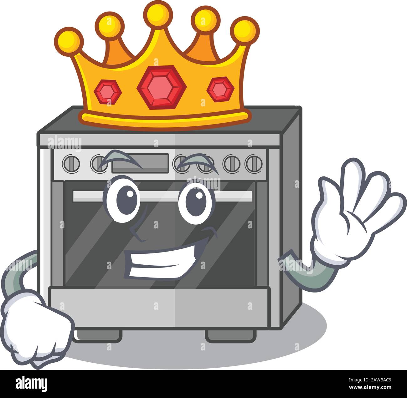 A cartoon mascot design of kitchen stove performed as a King on the ...