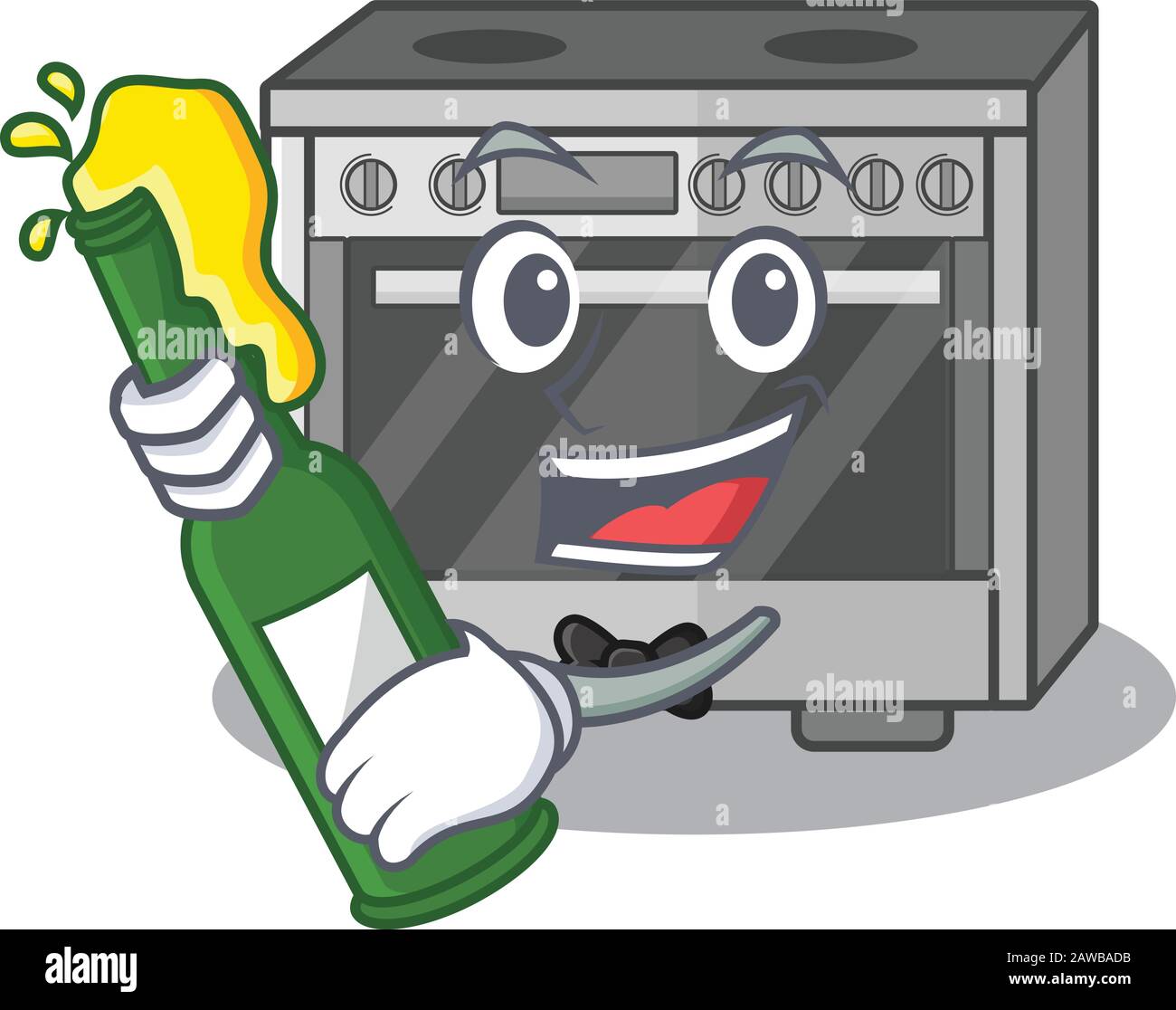 mascot cartoon design of kitchen stove with bottle of beer Stock Vector ...