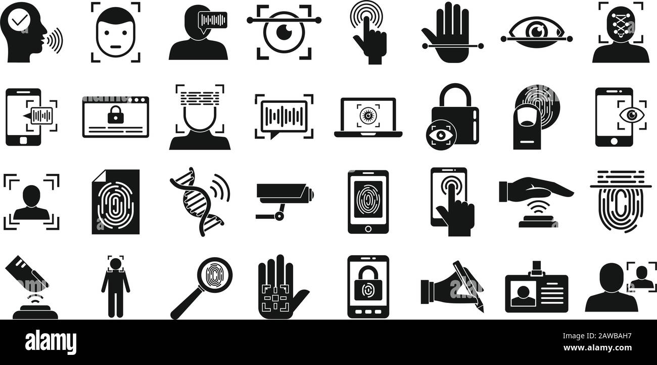 Biometric authentication icons set. Simple set of biometric ... Biometric authentication icons set. Simple set of biometric ...