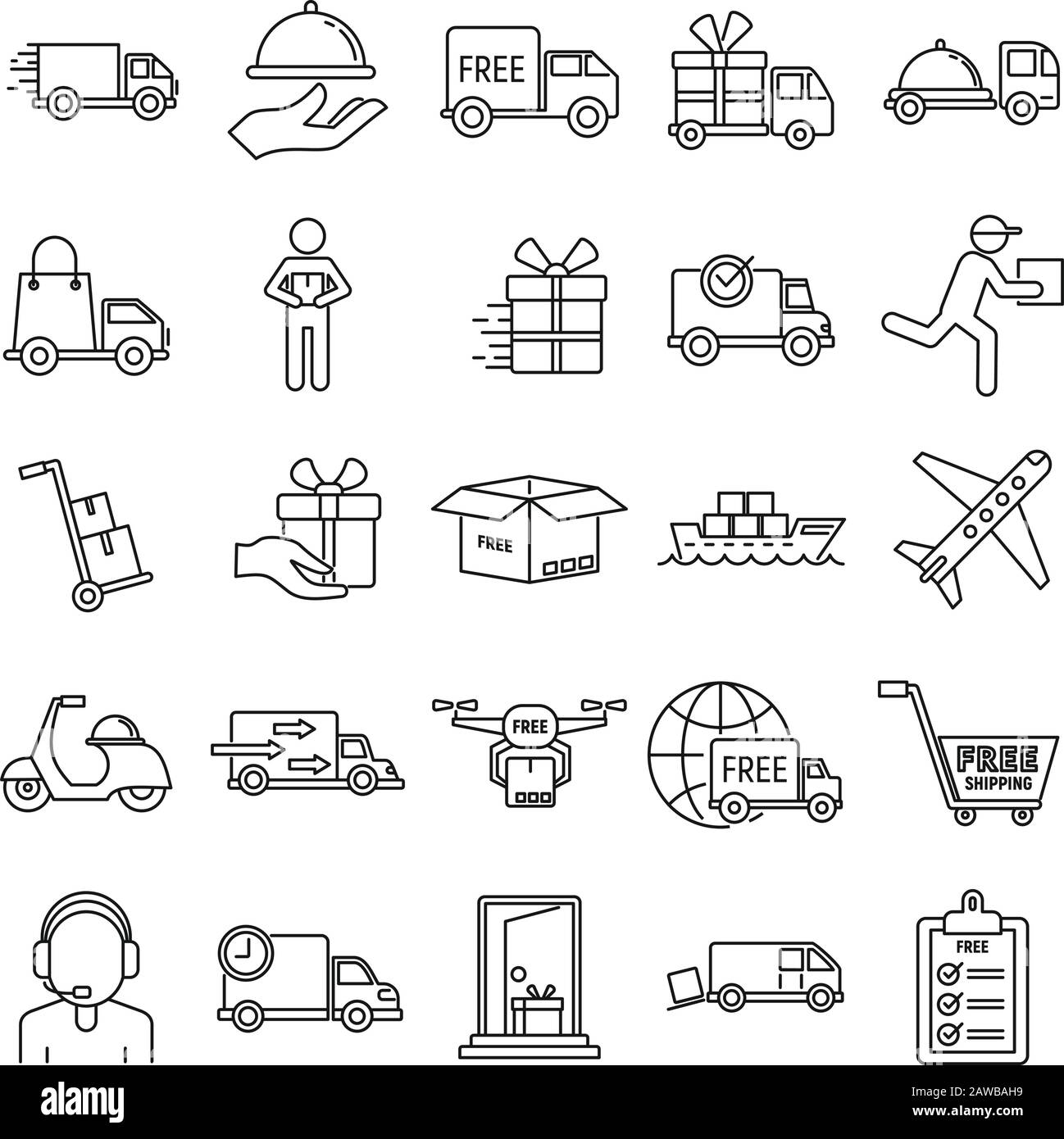 Parcel free shipping icons set. Outline set of parcel free shipping ...