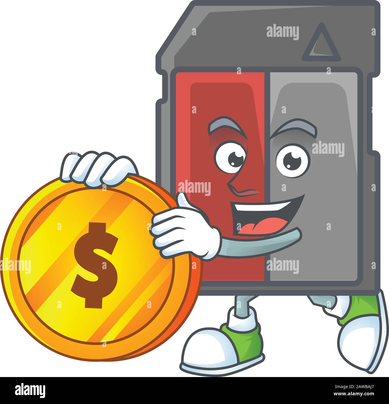 an elegant memory card mascot cartoon design with gold coin Stock ...