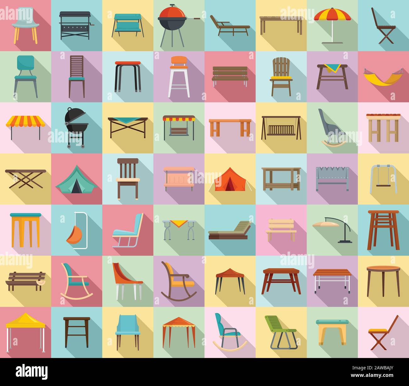 Garden furniture icons set. Flat set of garden furniture vector icons ...