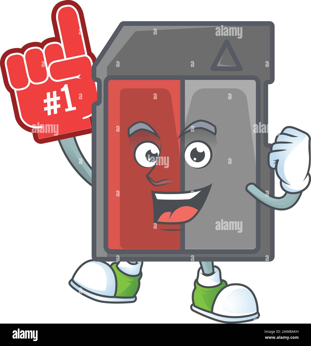 A cartoon design of memory card holding a Foam finger Stock Vector ...