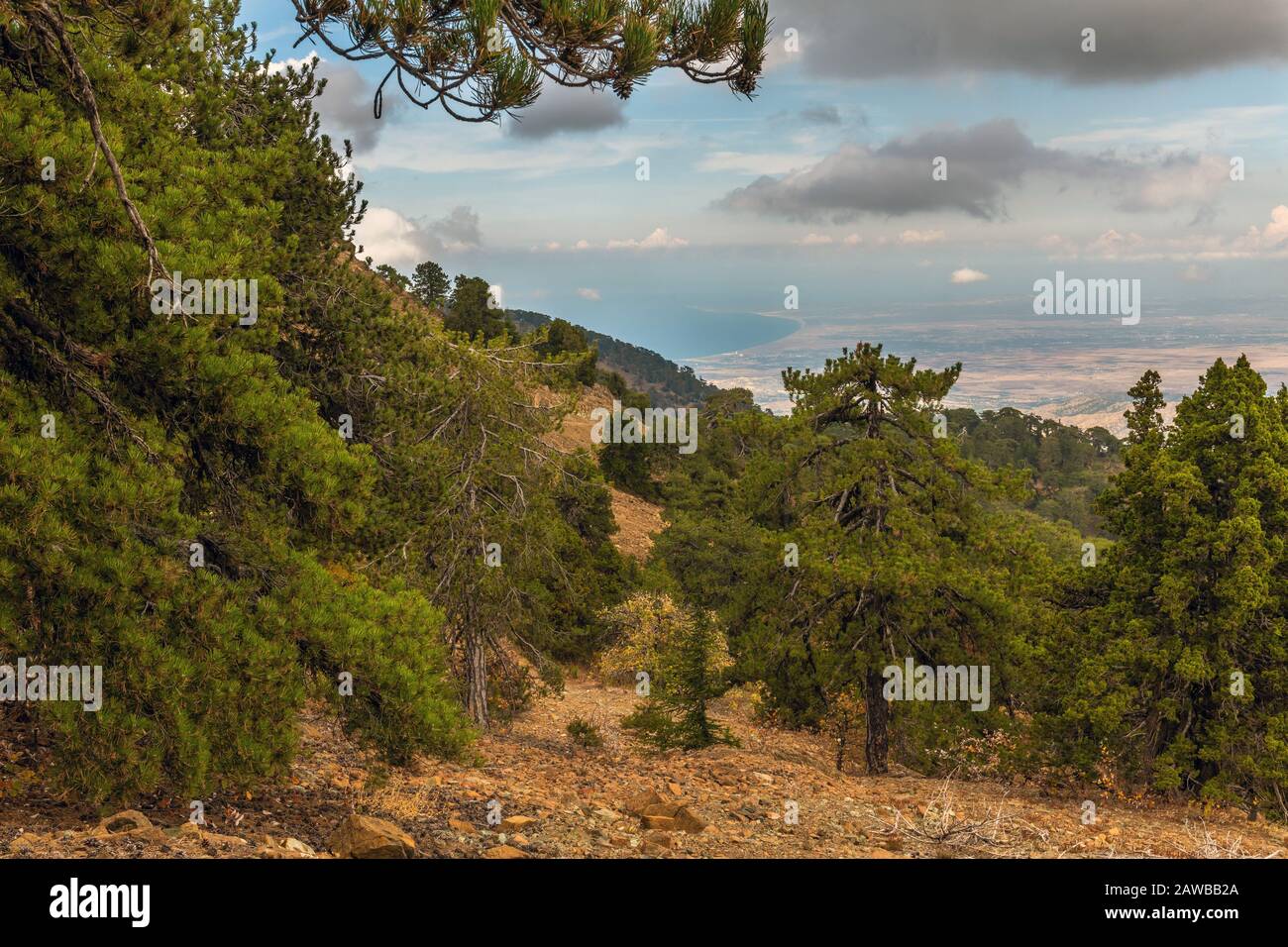 View from Mount Olympus, highest peak of the island of Cyprus Stock ...