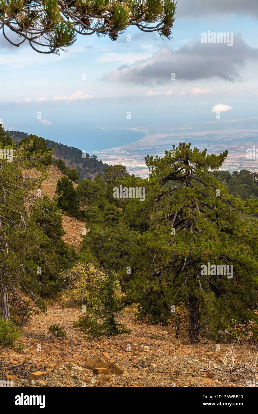 View from Mount Olympus, highest peak of the island of Cyprus Stock ...