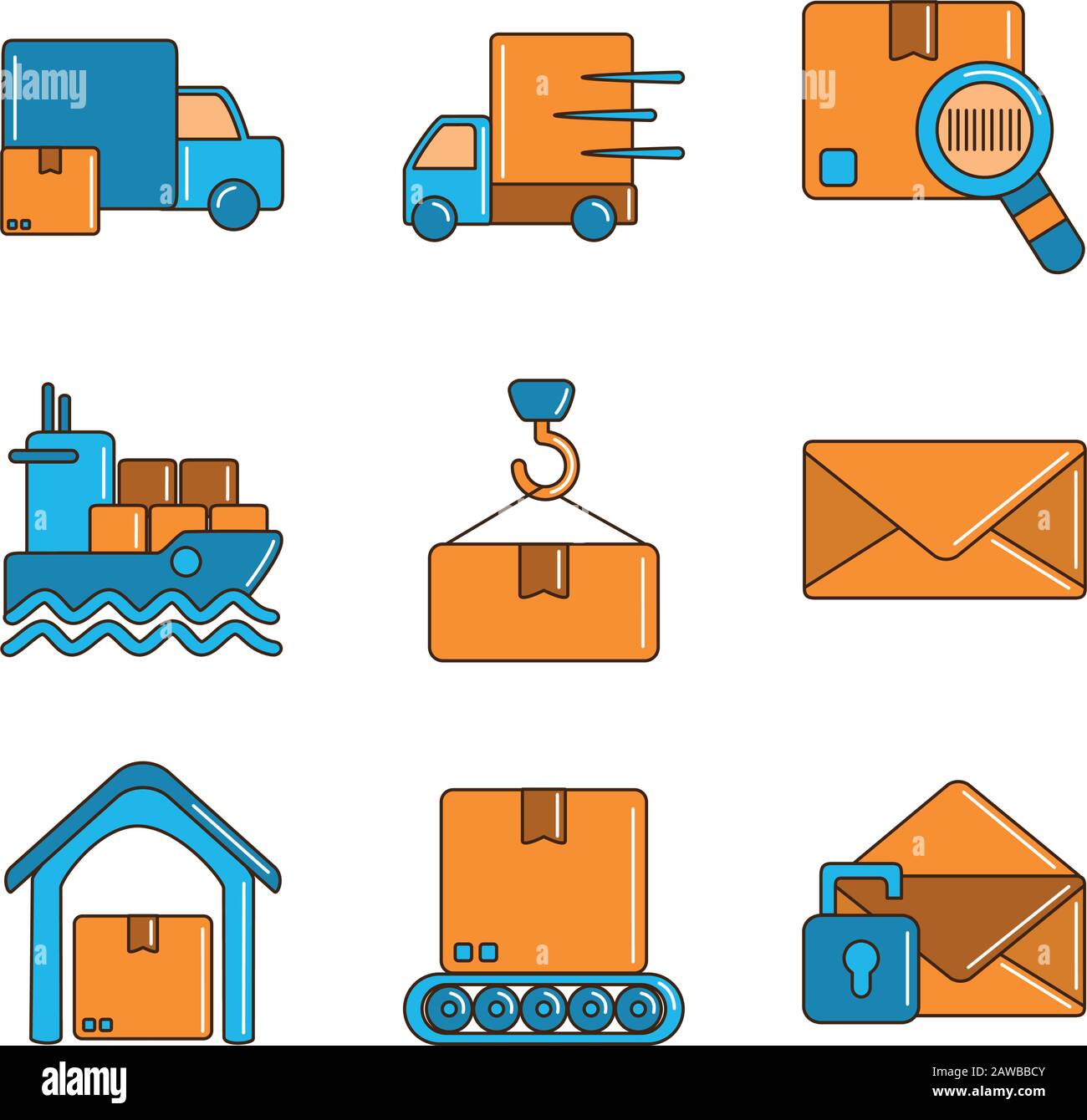 delivery cargo shipping distribution logistic icons set vector ...