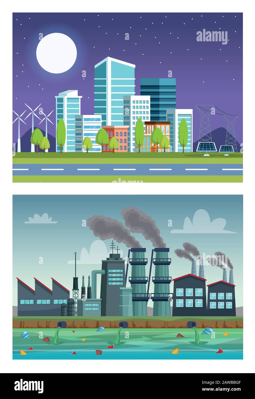 Scene factory water pollution illustration hi-res stock photography and ...