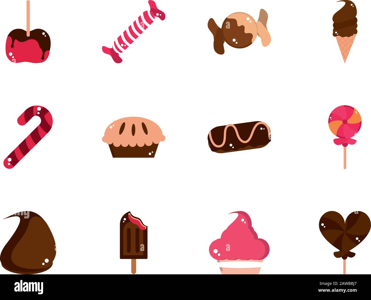 sweet confectionery snack food candy icons collection vector ...