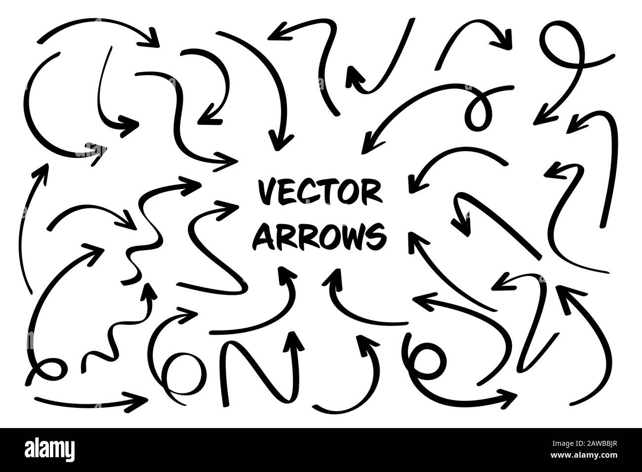 Black Hand Drawn Arrows Set on White Background. Arrow, Cursor Icon. Vector Pointers Collection ...
