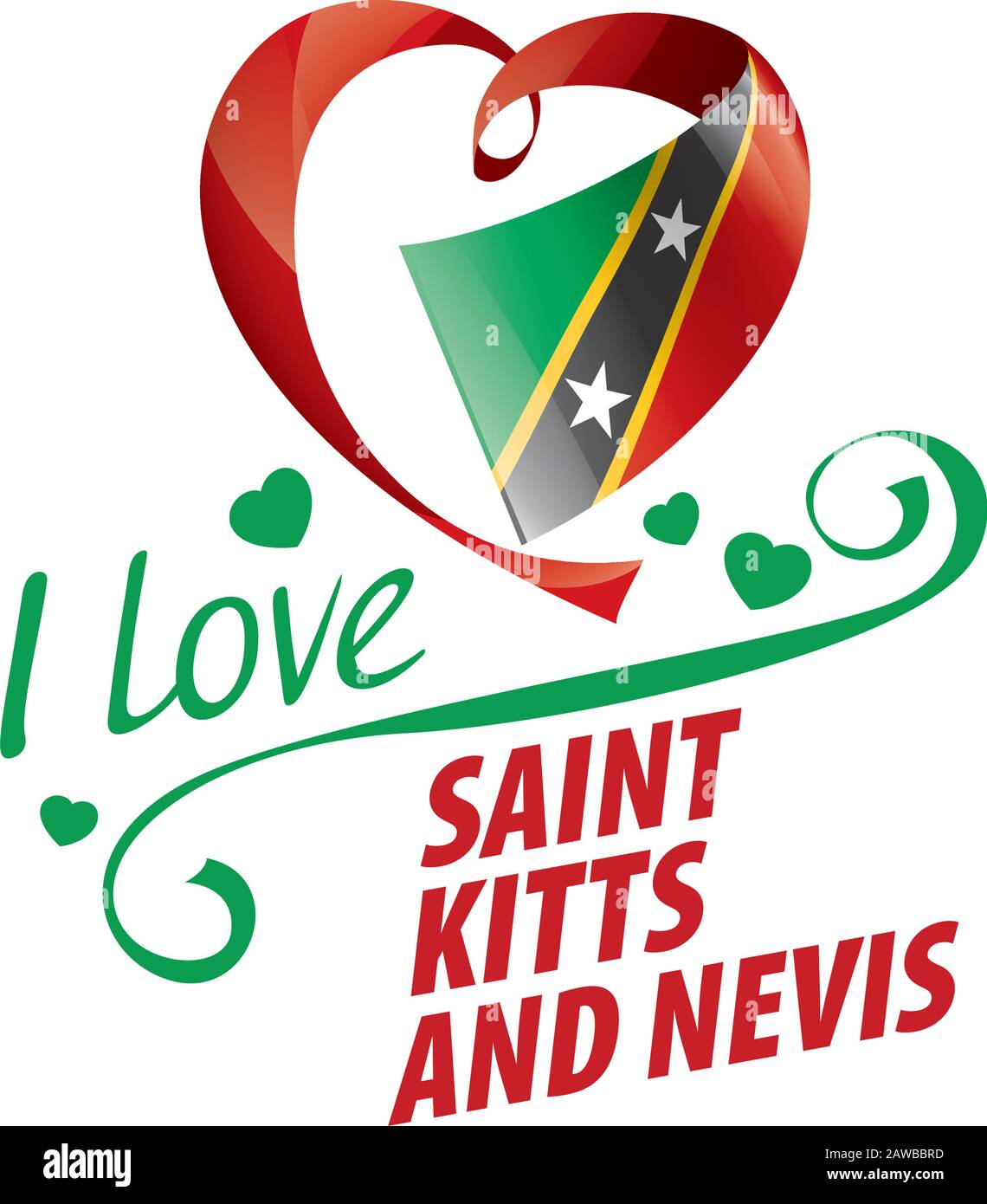 National flag of the Saint Kitts and Nevis in the shape of a heart and ...