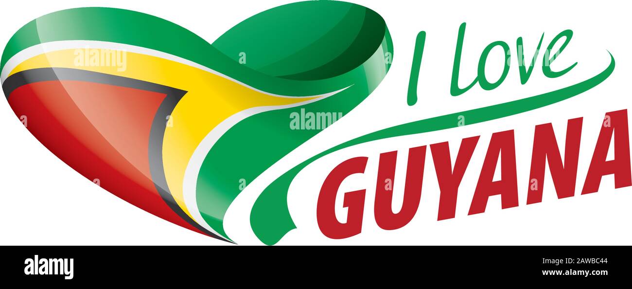 National flag of the Guyana in the shape of a heart and the inscription I love Guyana. Vector ...