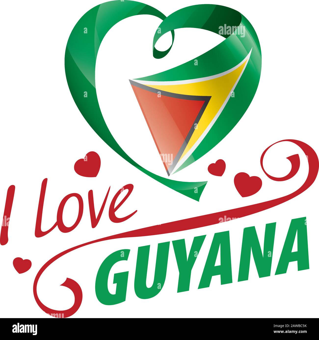 National flag of the Guyana in the shape of a heart and the inscription I love Guyana. Vector ...